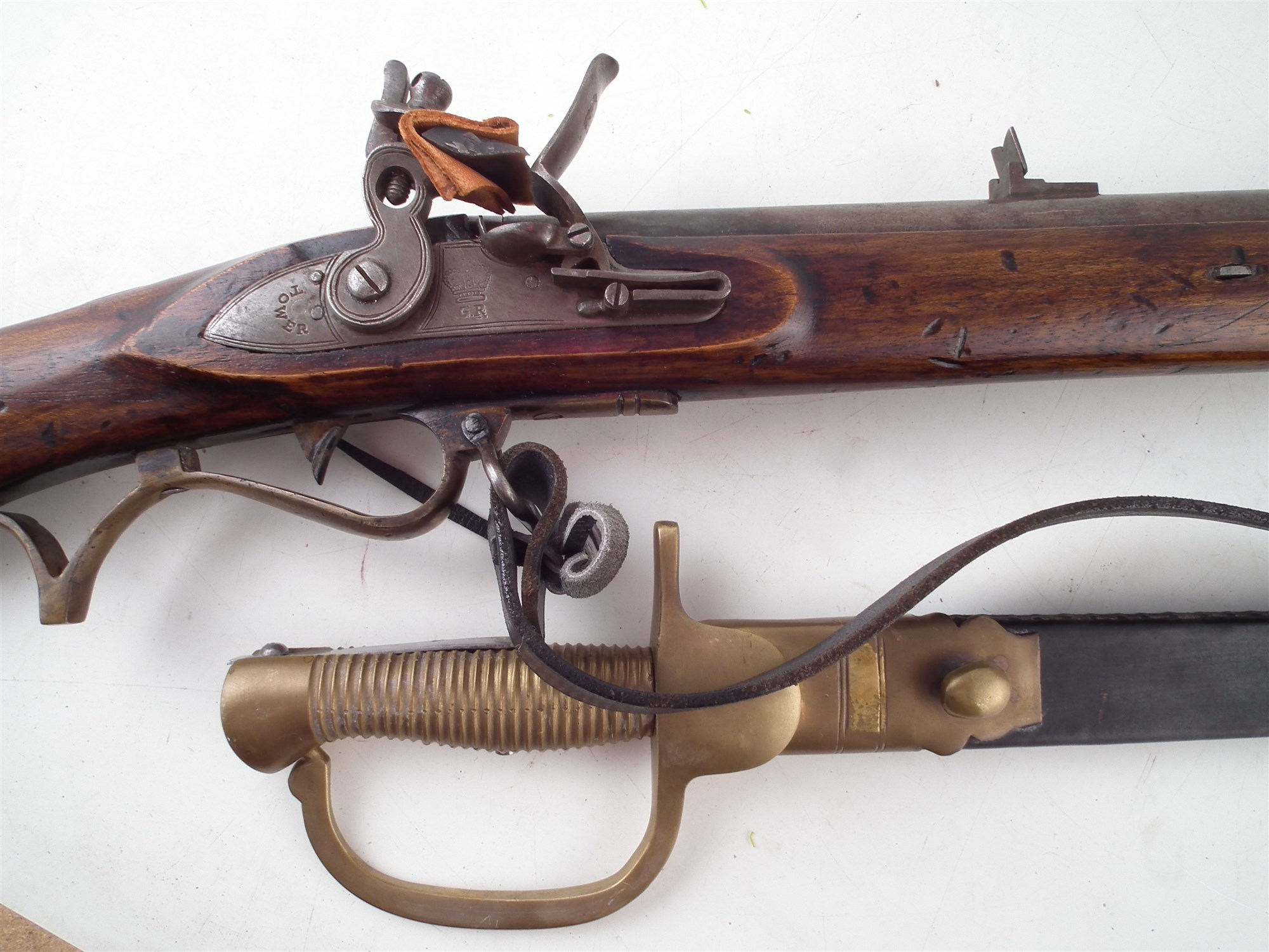 Replica Baker rifle and sword bayonet, with part solid barrel, tower ...