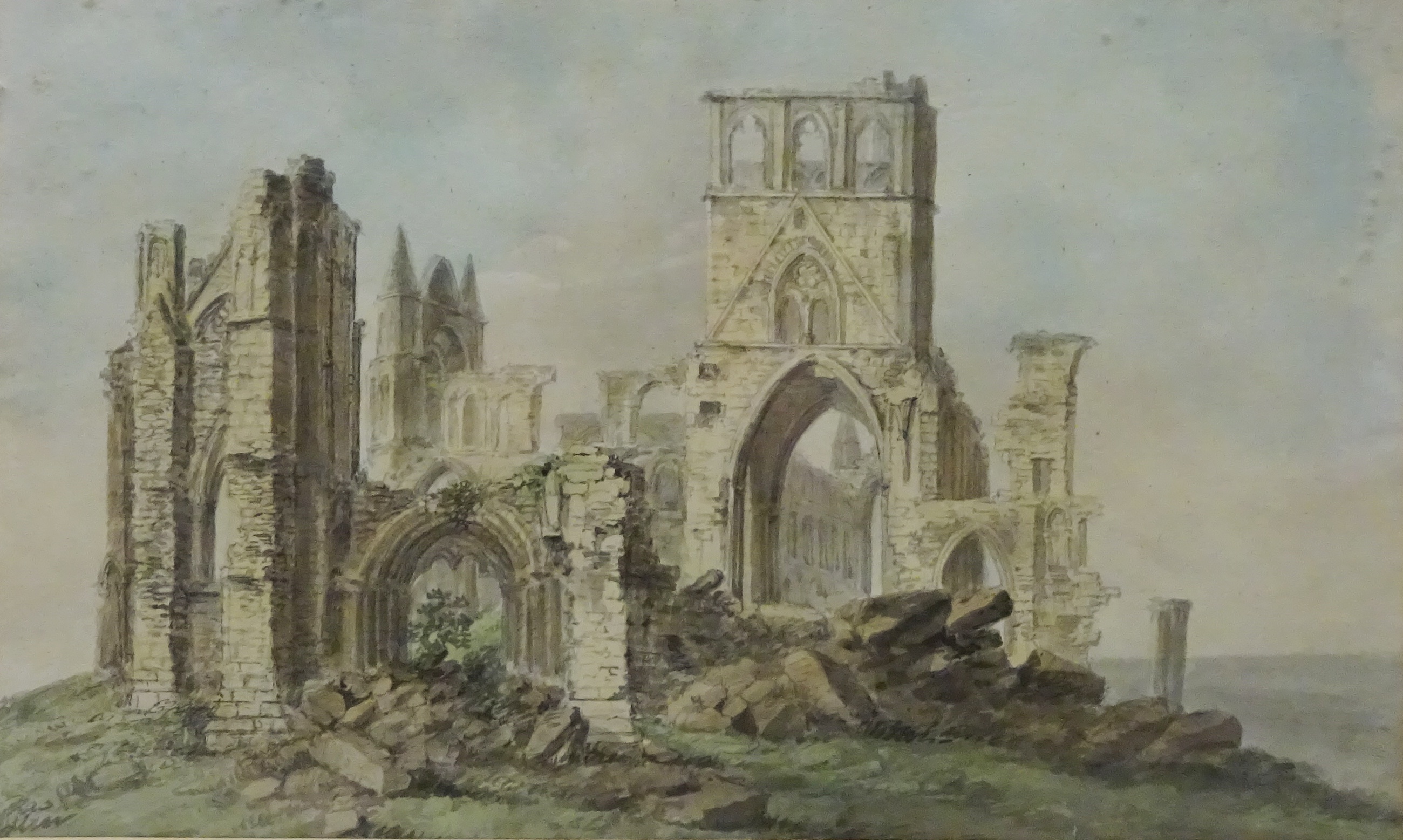 Whitby Abbey from the Pier, early 19th century watercolour unsigned and ...