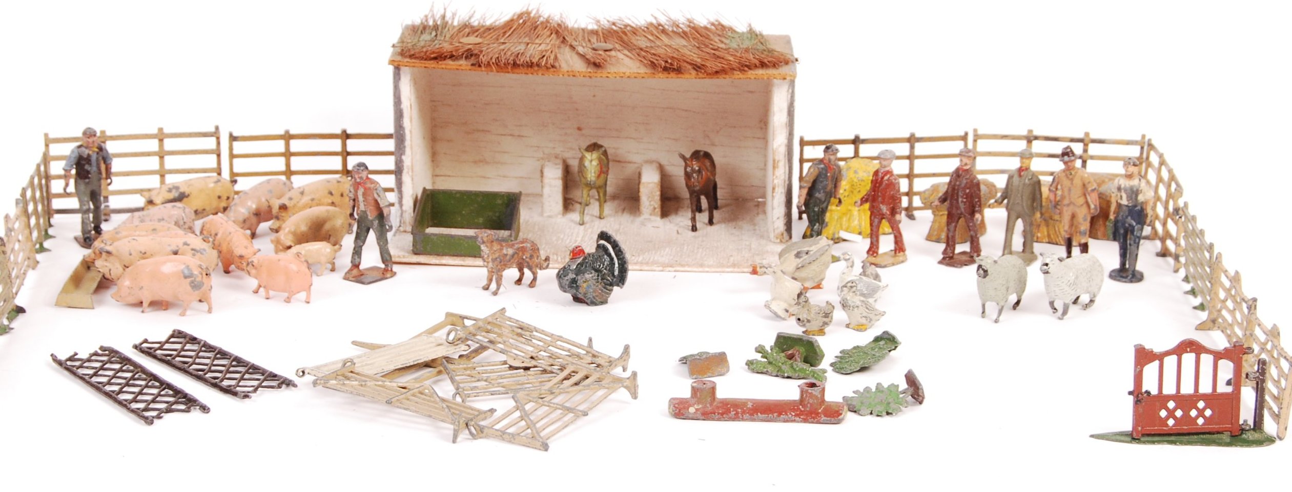 A collection of vintage Britains made lead farm figures, animals and ...