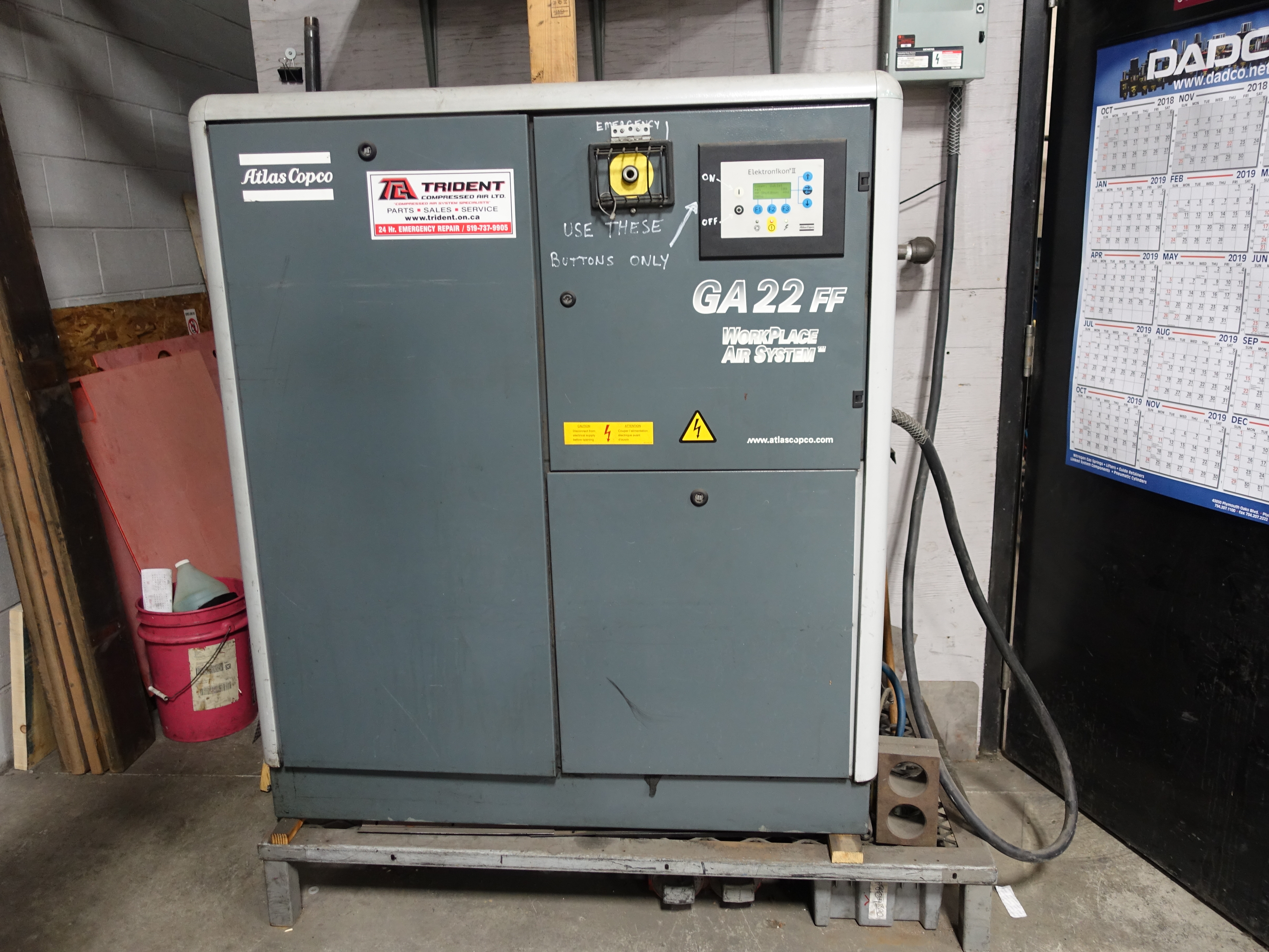 ATLAS COPCO, GA22FF, 30 HP, ROTARY SCREW AIR COMPRESSOR, S/N A11285437 ...