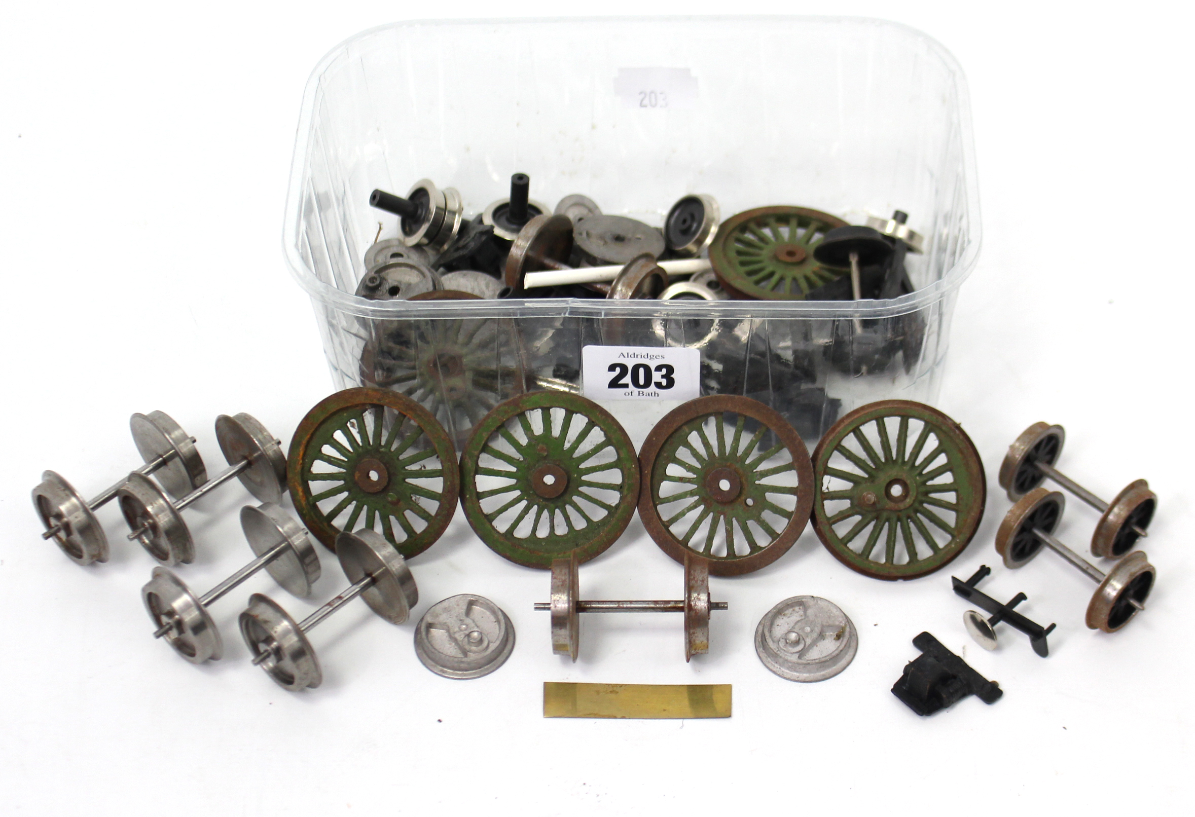 Various model railway wheels.