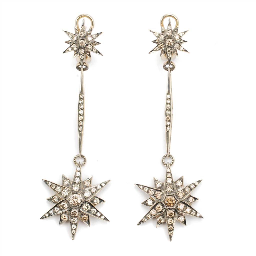 H.STERN “STARS” COLLECTION EARRINGS IN GOLD AND COGNAC DIAMONDS 1,90 ...