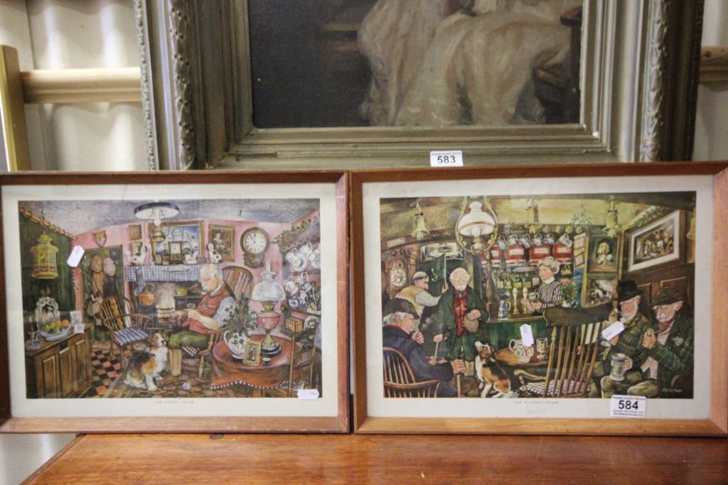 A pair of colin Carr humorous colured prints THE WAITING ROOM and THE ...