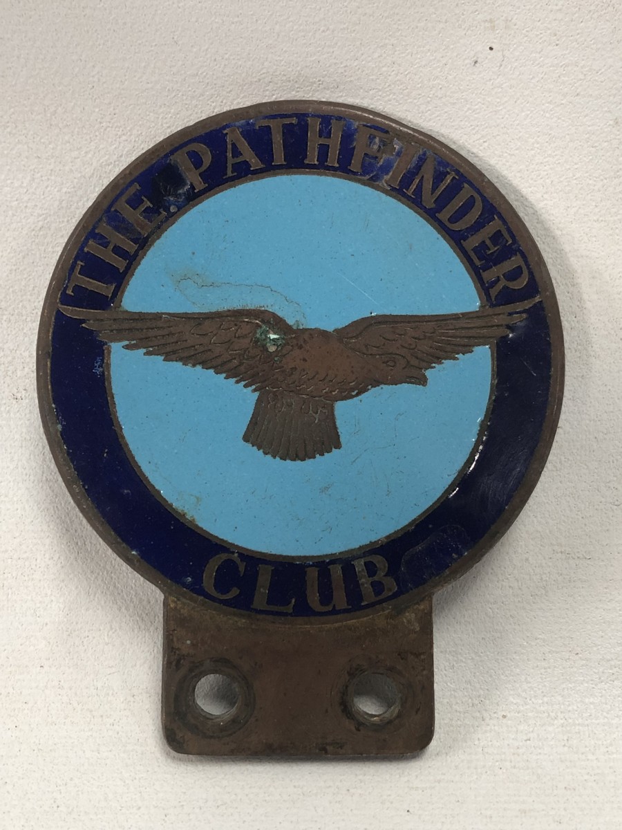 An unusual Pathfinder Club enamel car badge.