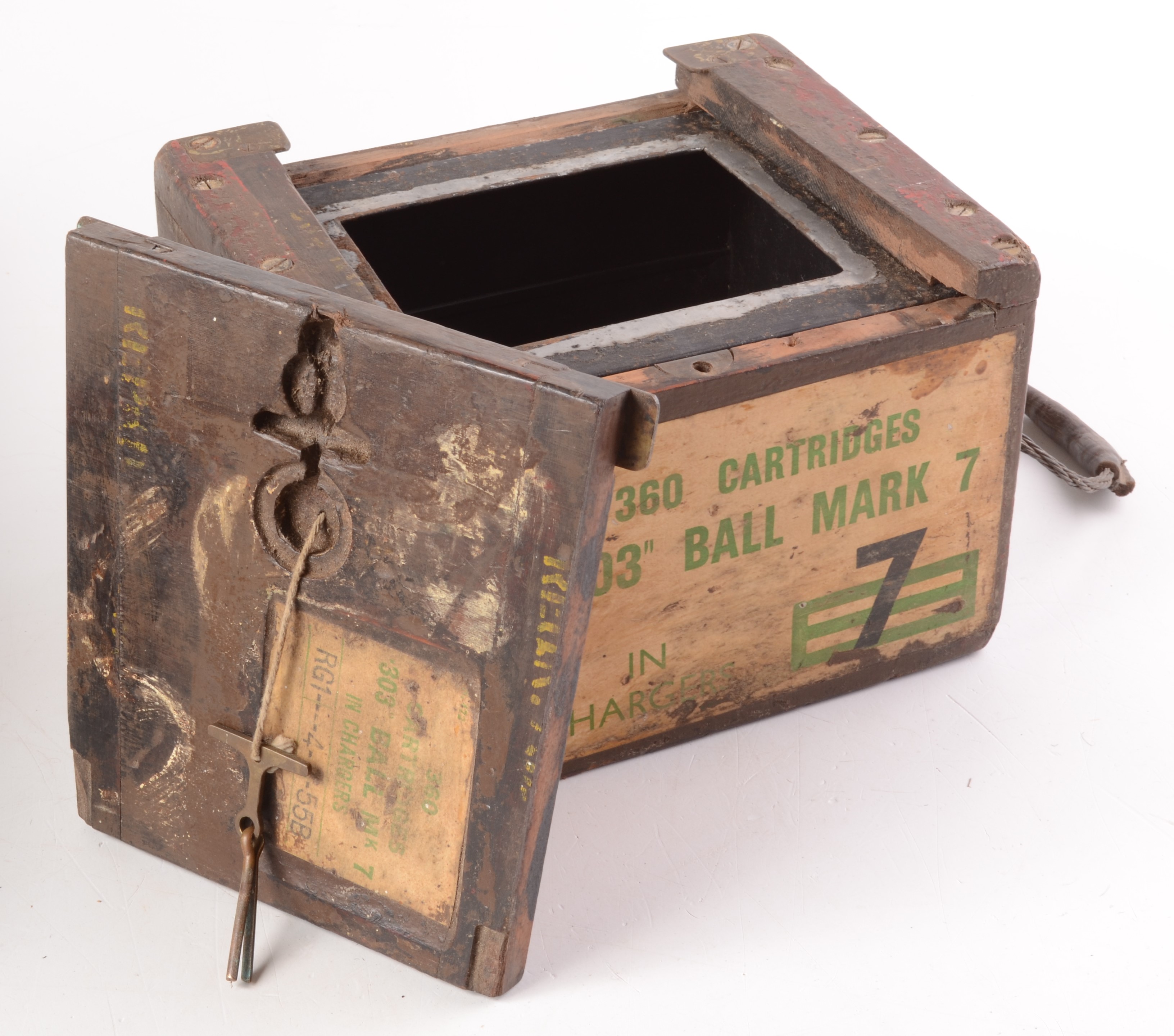 Two WWII wooden ammunition boxes dated 1941 and 1943, 26.5 x 22 x 18cm.