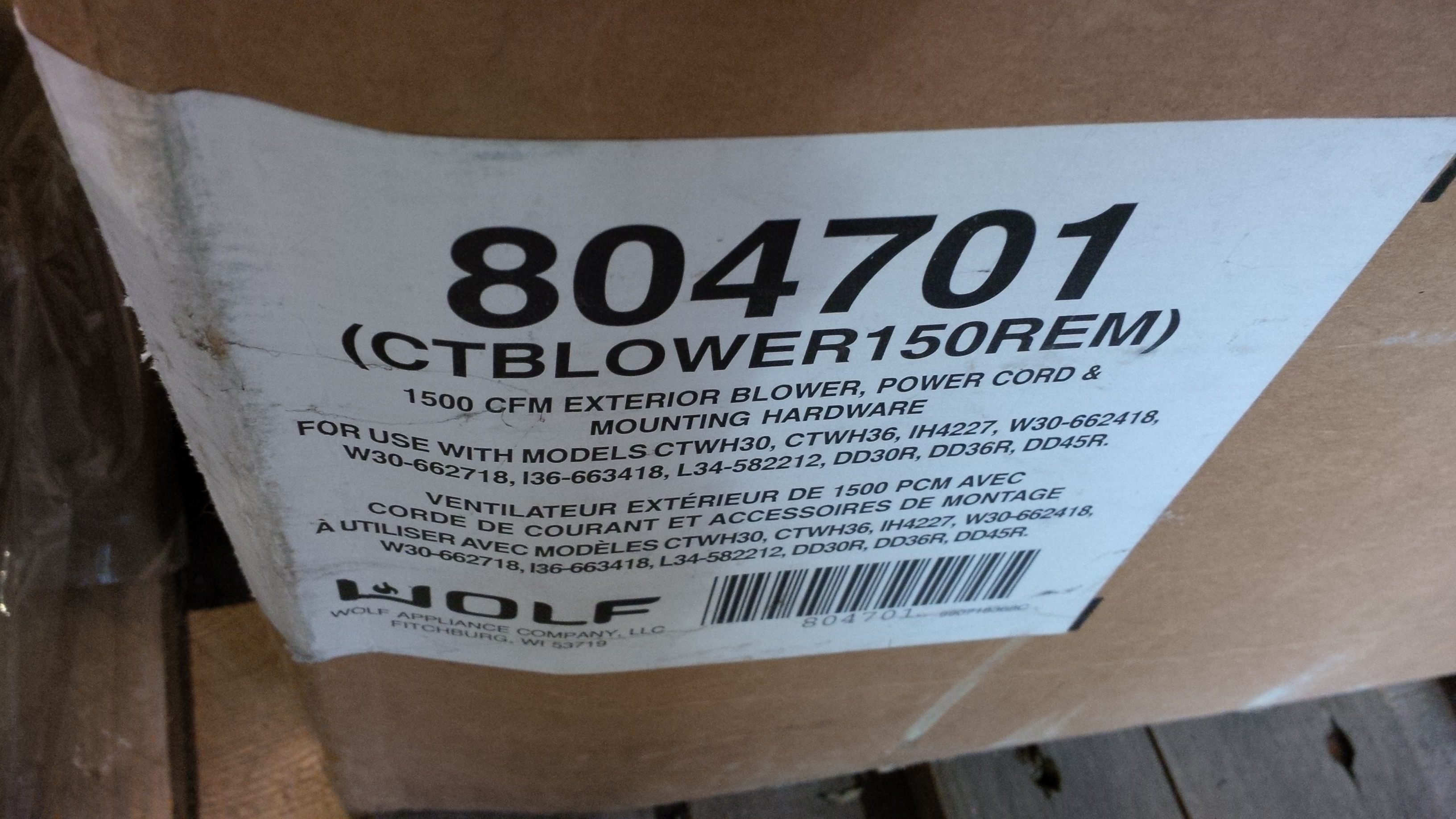 Make: WOLF Model: 804701 WOLF EXTRACTOR (MOTOR) 804701Appraisal: Grade ...