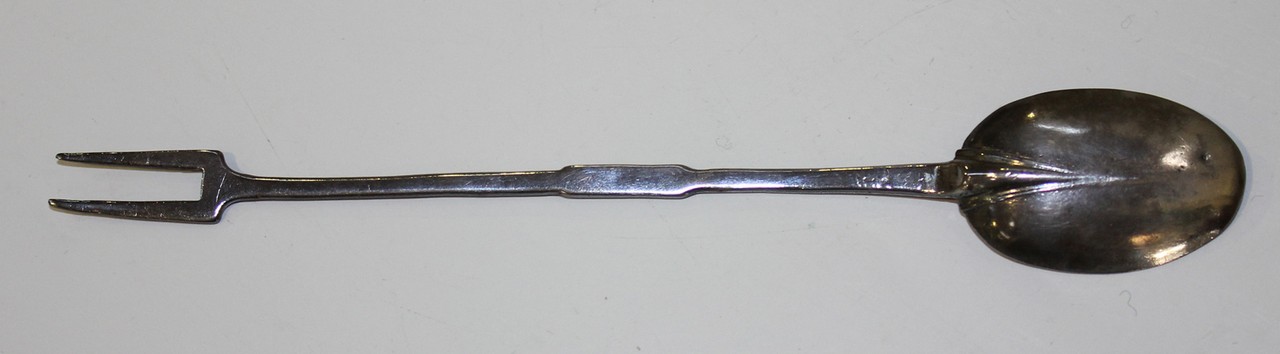 A silver sucket spoon and fork, probably late 17th Century, the ...