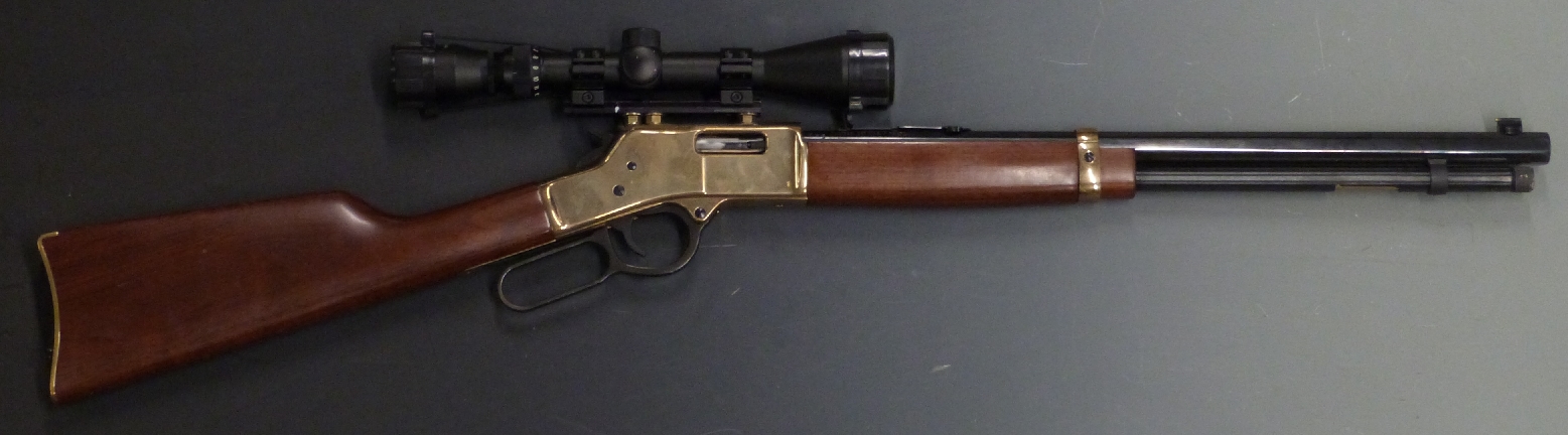 Henry .38 /.357 Winchester style underlever action rifle with brass ...