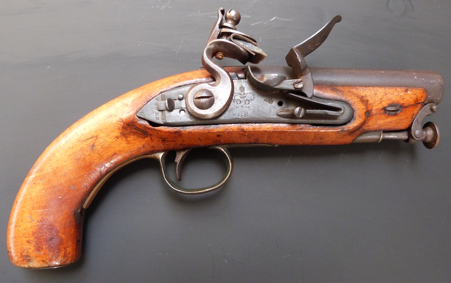 Flintlock hammer action customs pistol with lock stamped Tower and with ...