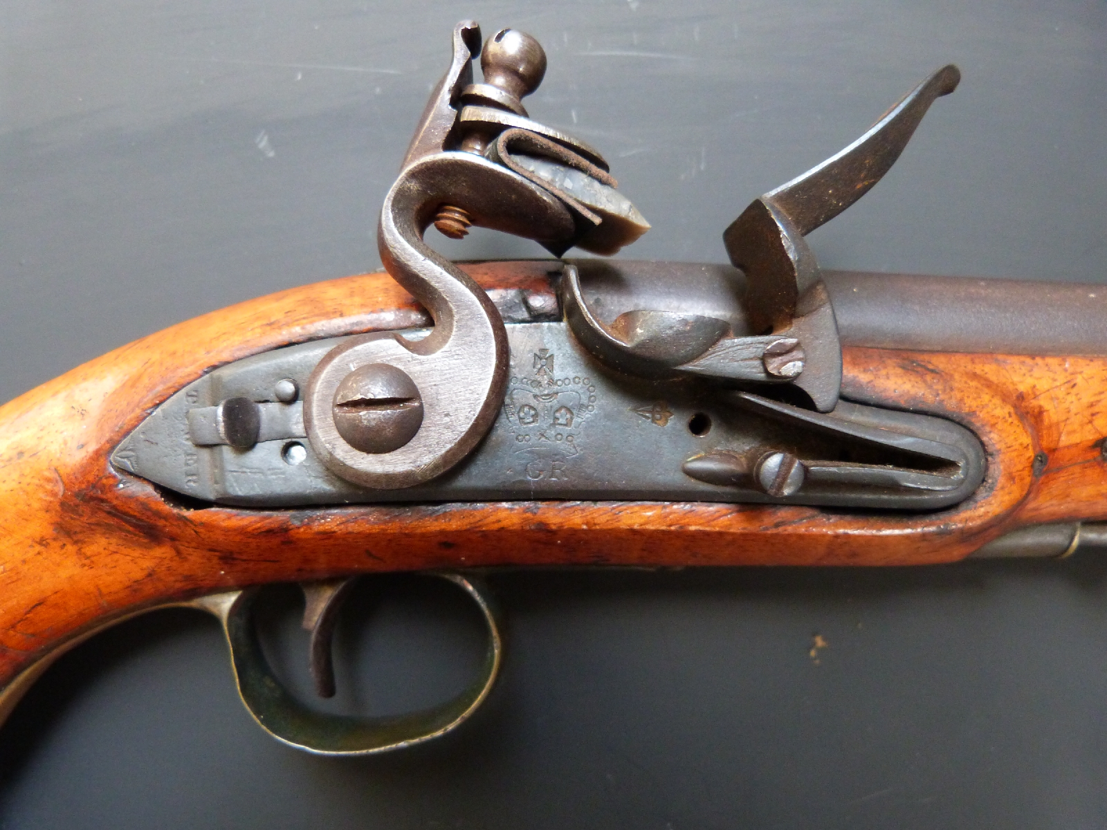 Flintlock hammer action customs pistol with lock stamped Tower and with ...