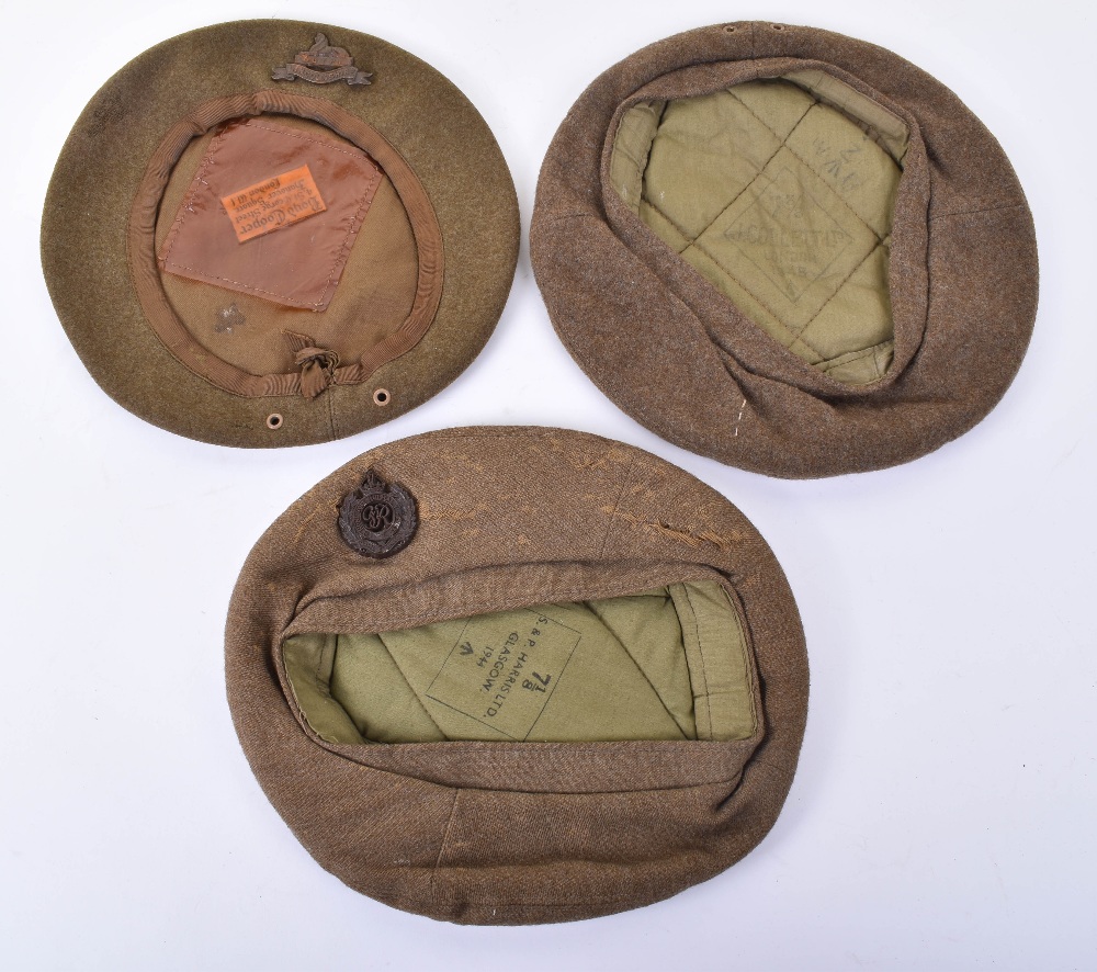 3x WW2 British General Service Berets, consisting of officers private ...