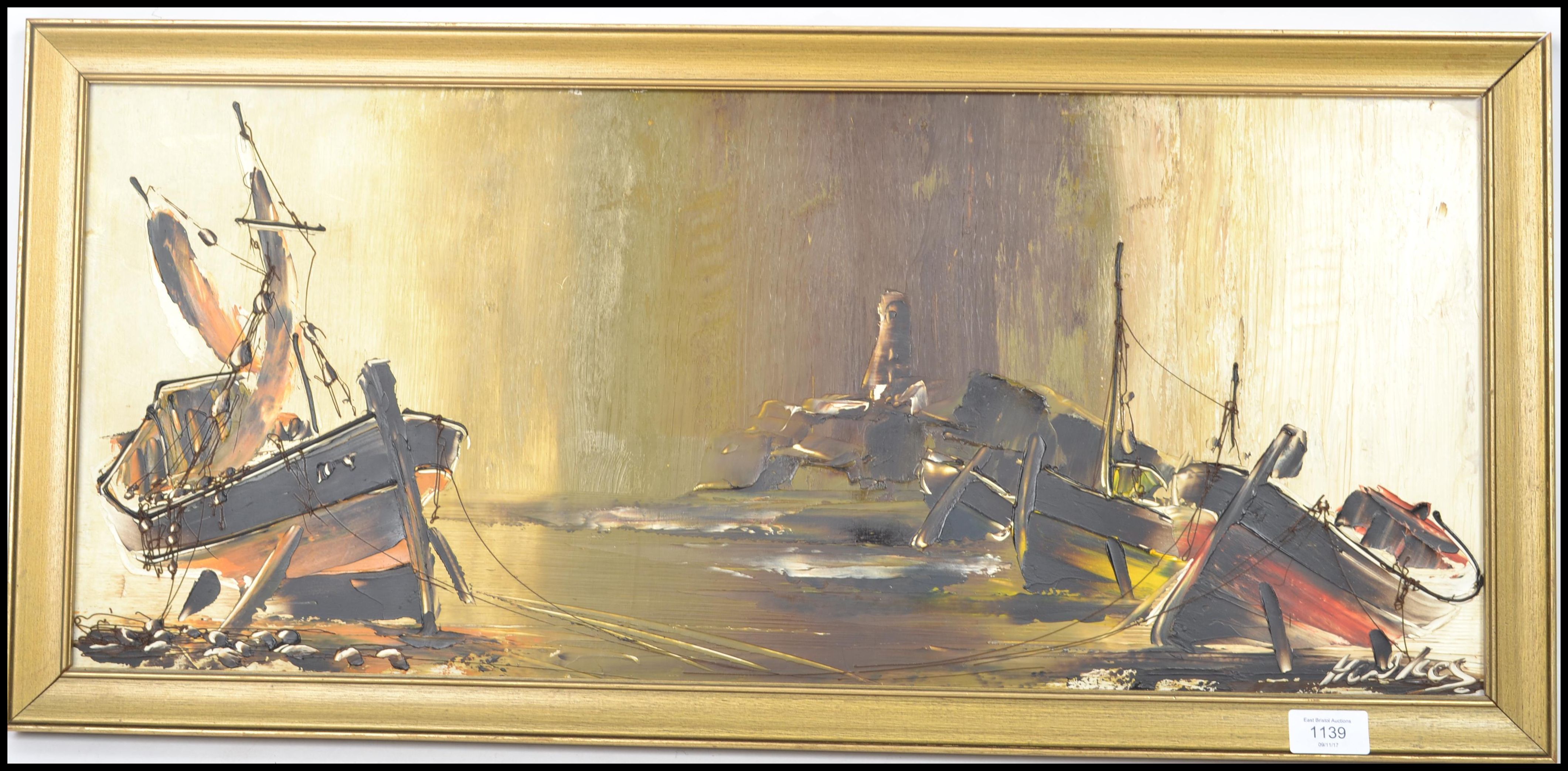A vintage mid 20th century oil on board painting by Bill Hawkes. A 1970 ...
