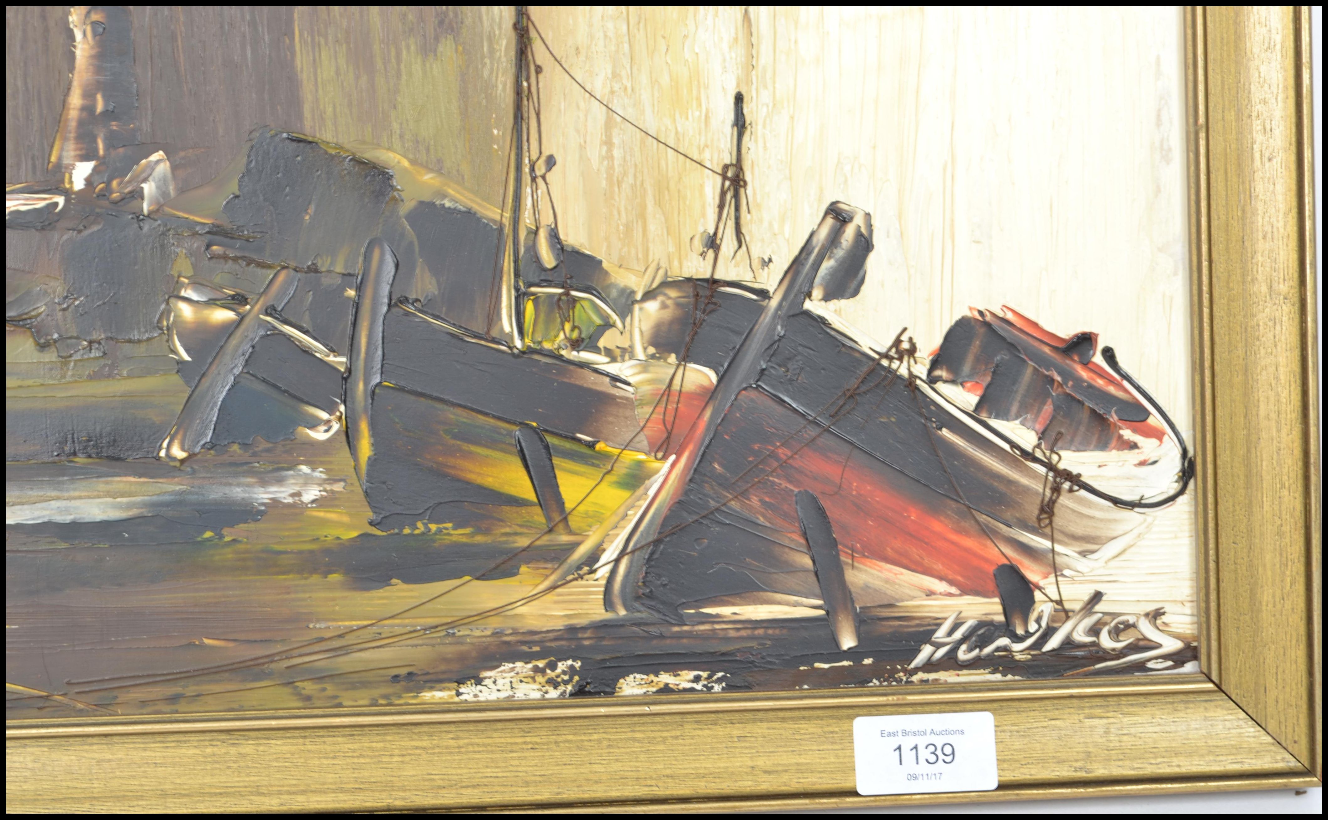 A vintage mid 20th century oil on board painting by Bill Hawkes. A 1970 ...