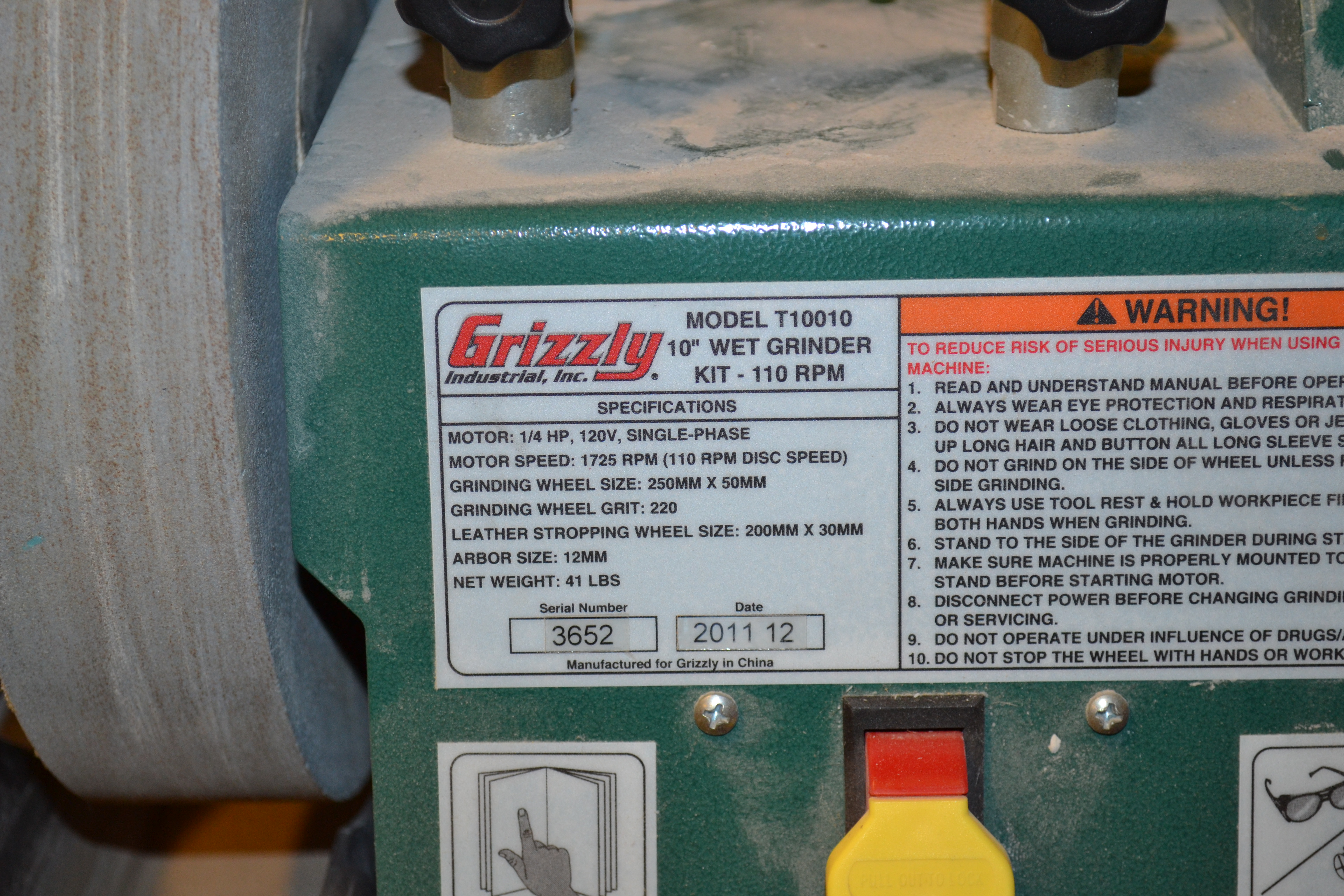 Grizzly Model T10010 10" Wet Grinder