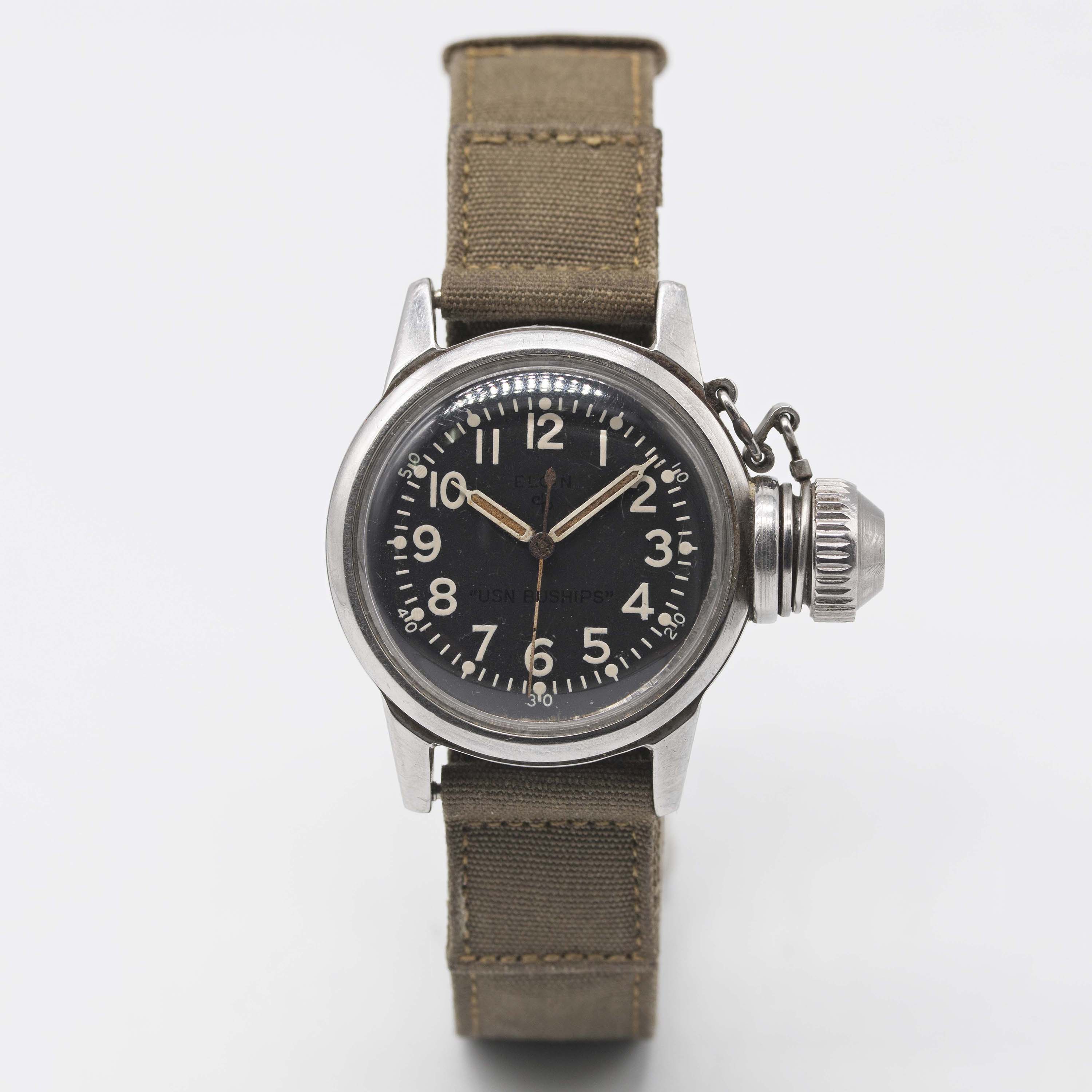 A RARE GENTLEMAN'S STAINLESS STEEL US MILITARY BUSHIPS ELGIN "CANTEEN ...