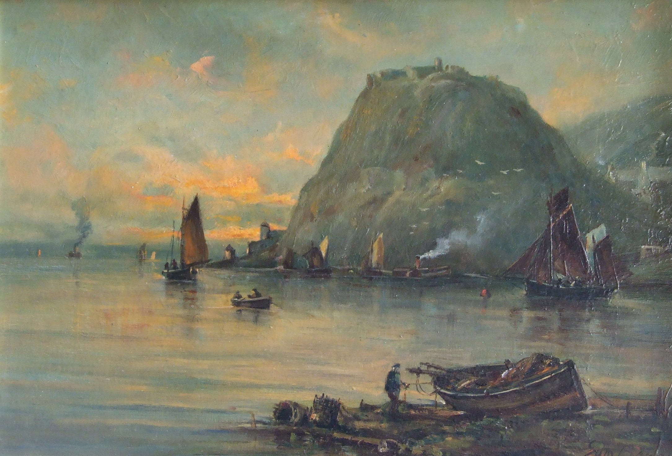 Sam Bough (1822-1878) DUMBARTON ROCK Oil on board. Signed. 21½cm x 31½cm