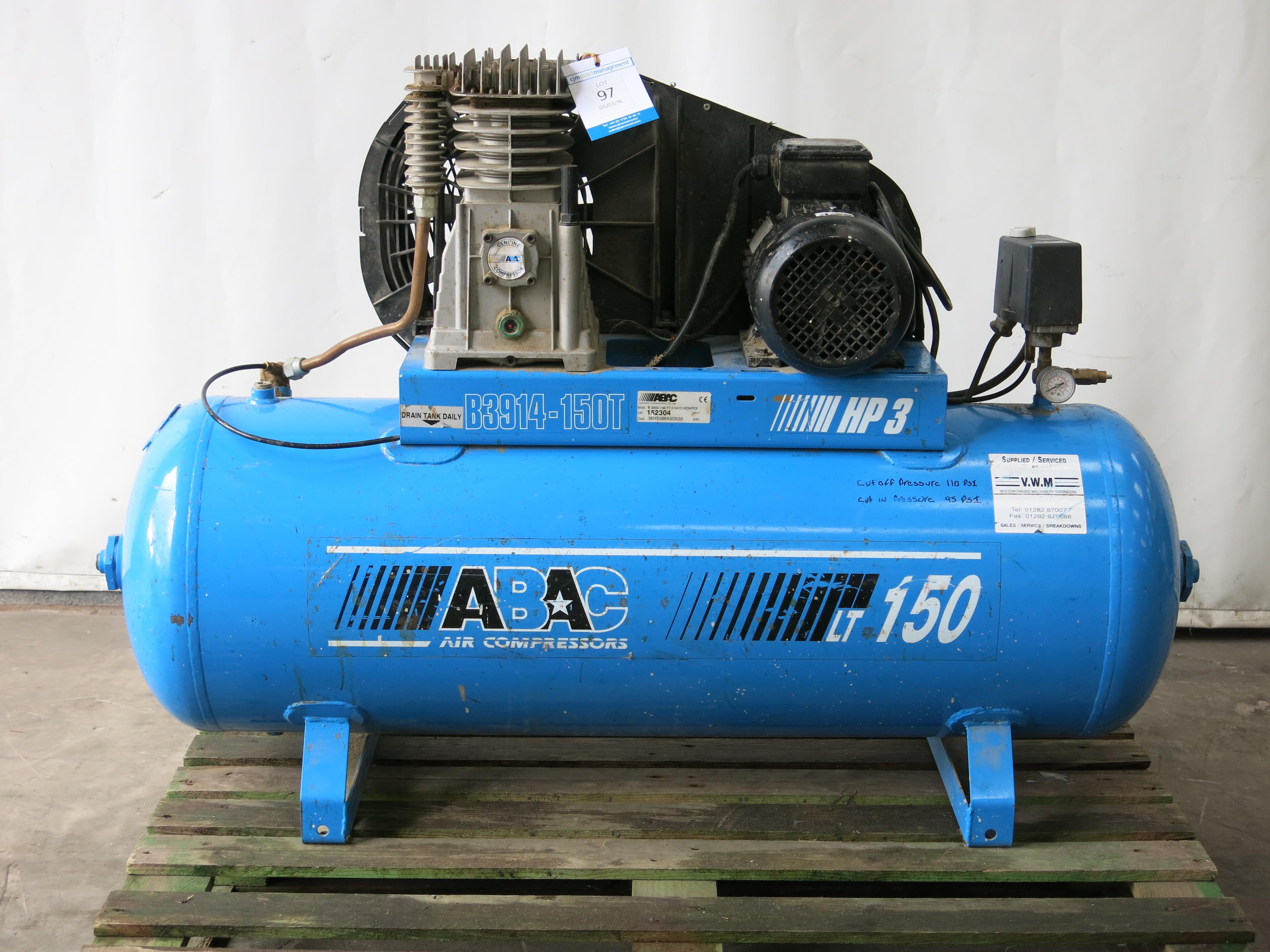 * ABAC Model B3914-150T Receiver Mounted Air Compressor; HP-3/LT150; 3 ...