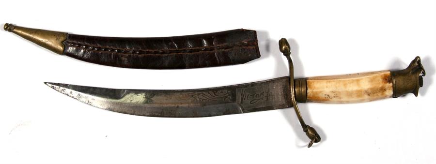 A bone handled dagger with a 20cm (8ins) curved blade, etched Victory ...