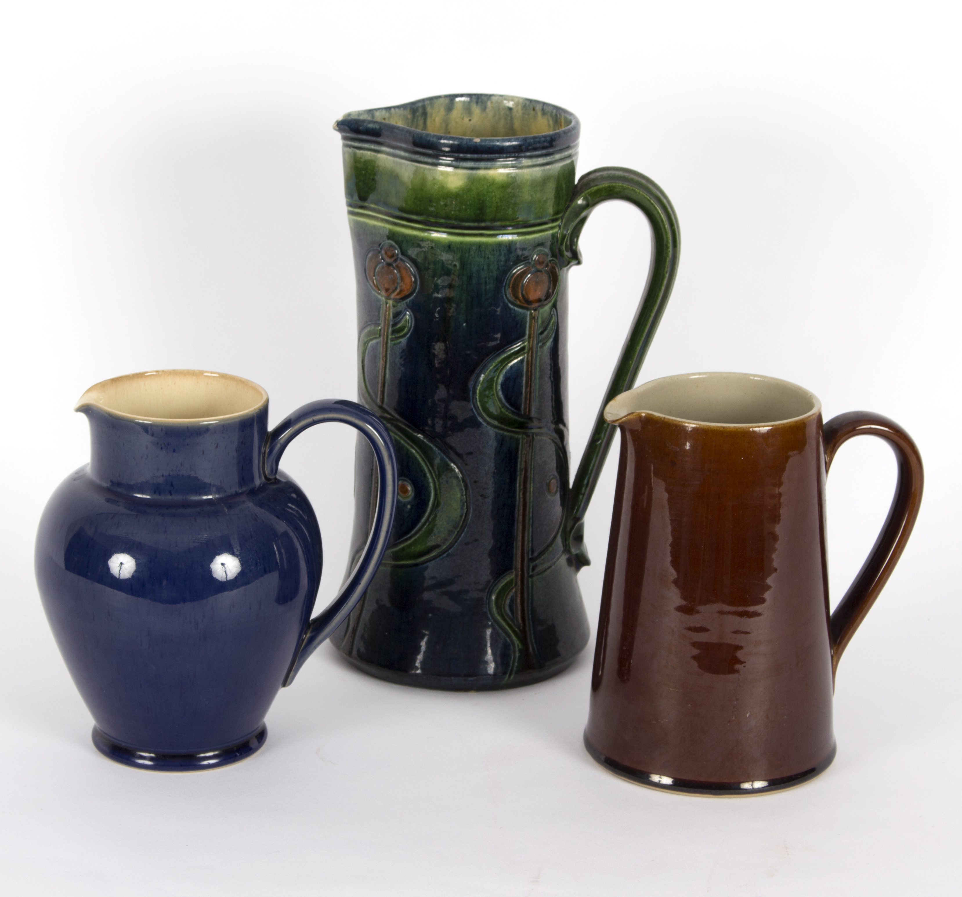 Martin Homer/Stoneware jug/applied with animals and flowers in brown to ...