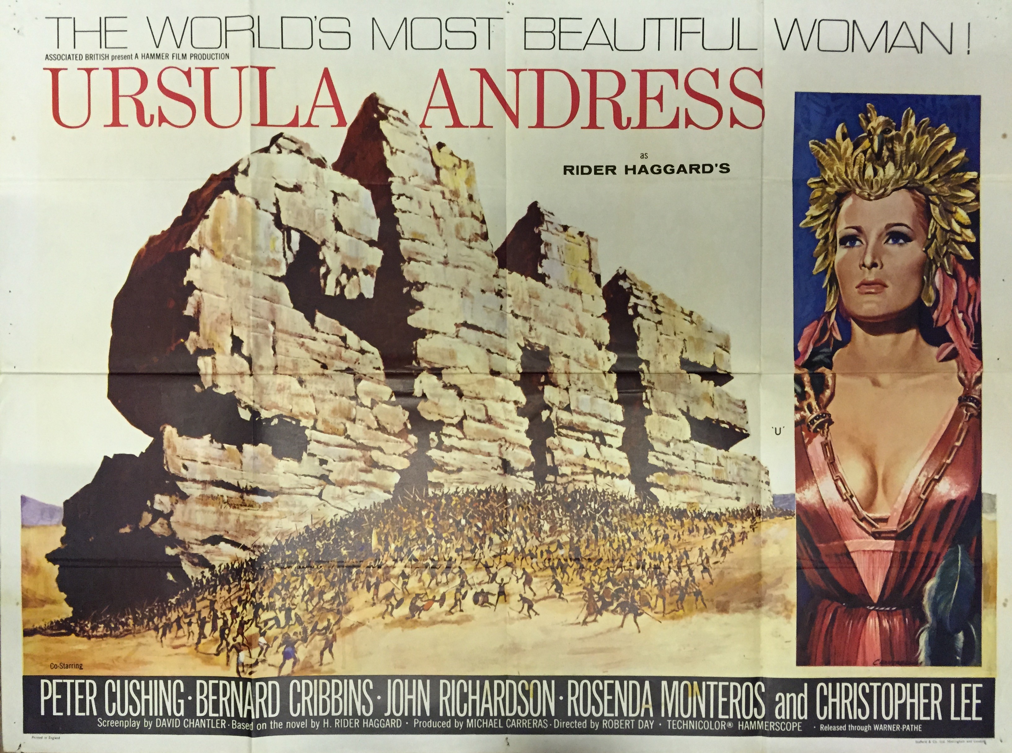 She 1965 film poster, Hammer Film Production starring Ursula Andress, Peter Cushing and Christoph