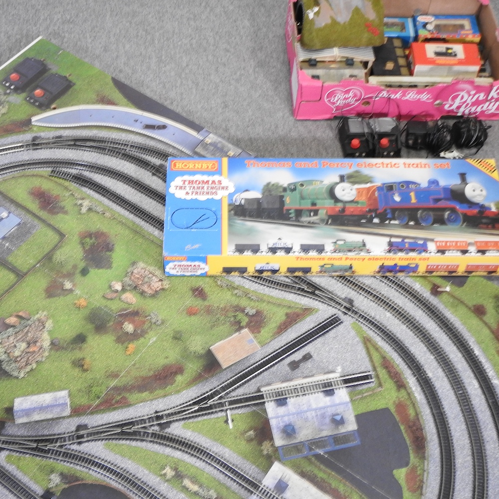 A Hornby model railway board layout, 183 x 122cm, together with Thomas ...