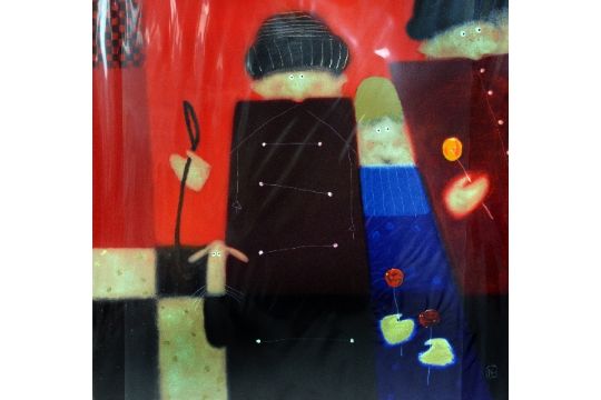 GOVINDER NAZRAN, (BRITISH 1964-2008), 'Three Ladies And A Dog', a ...