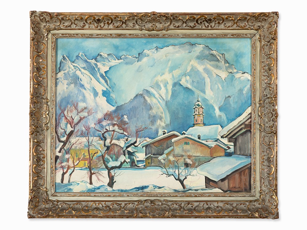Fritz Winkler, Attributed to, Veduta of Mittenwald, 1925 Oil on canvas ...