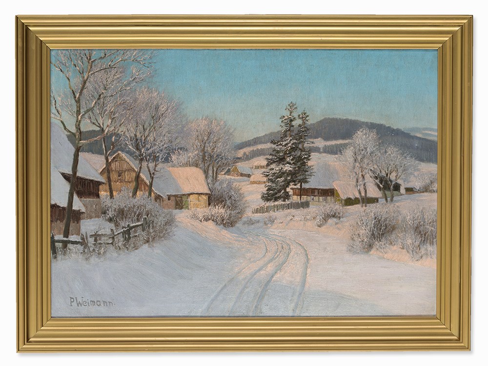 Paul Weimann (1867-1945), Winter Landscape at Sunset, c.1920 Oil on ...