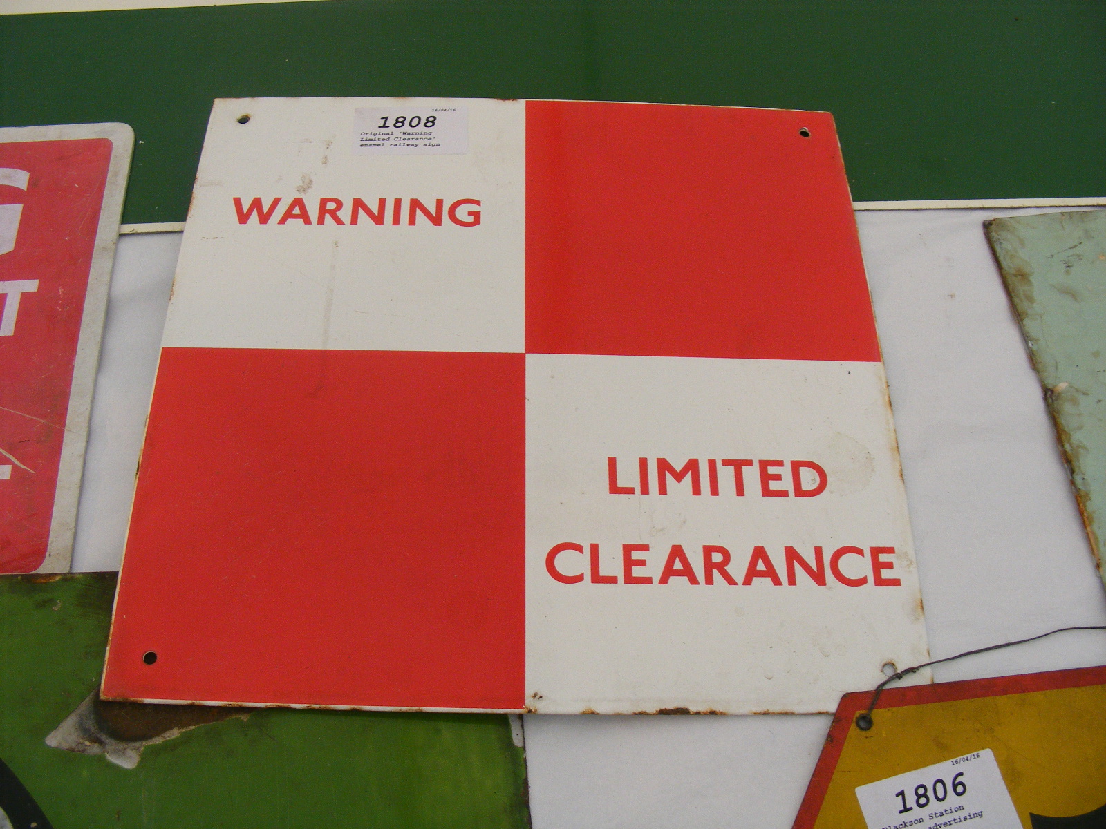 Original 'Warning Limited Clearance' enamel railway sign