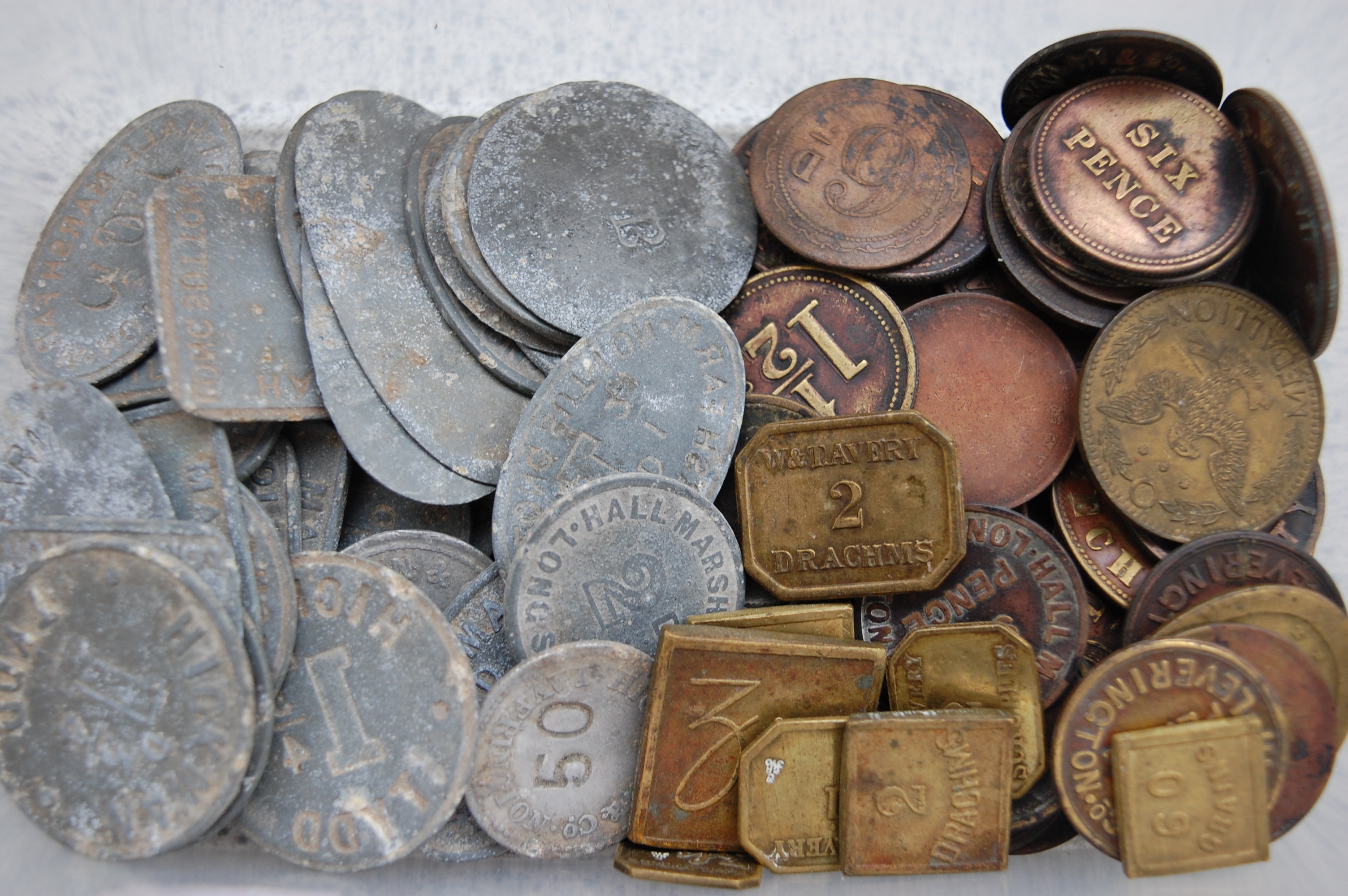 Mixed lot of lead and copper tokens, to include; R. Bath, Wisbech ...