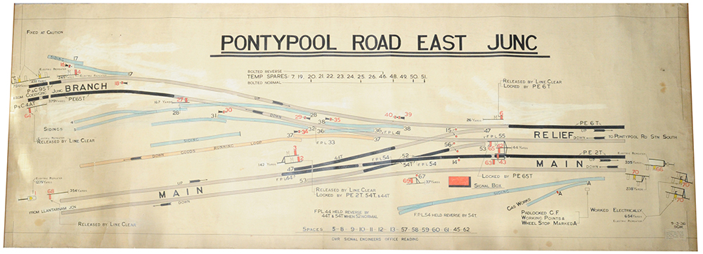 GWR signal box diagram 'Pontypool Road East Junction' dated 9/3/36 ...