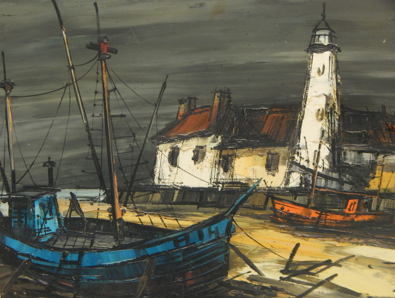 Boris Cenic (b.1924). Harbour scene, oil on canvas, signed, 48.5cm x 59cm
