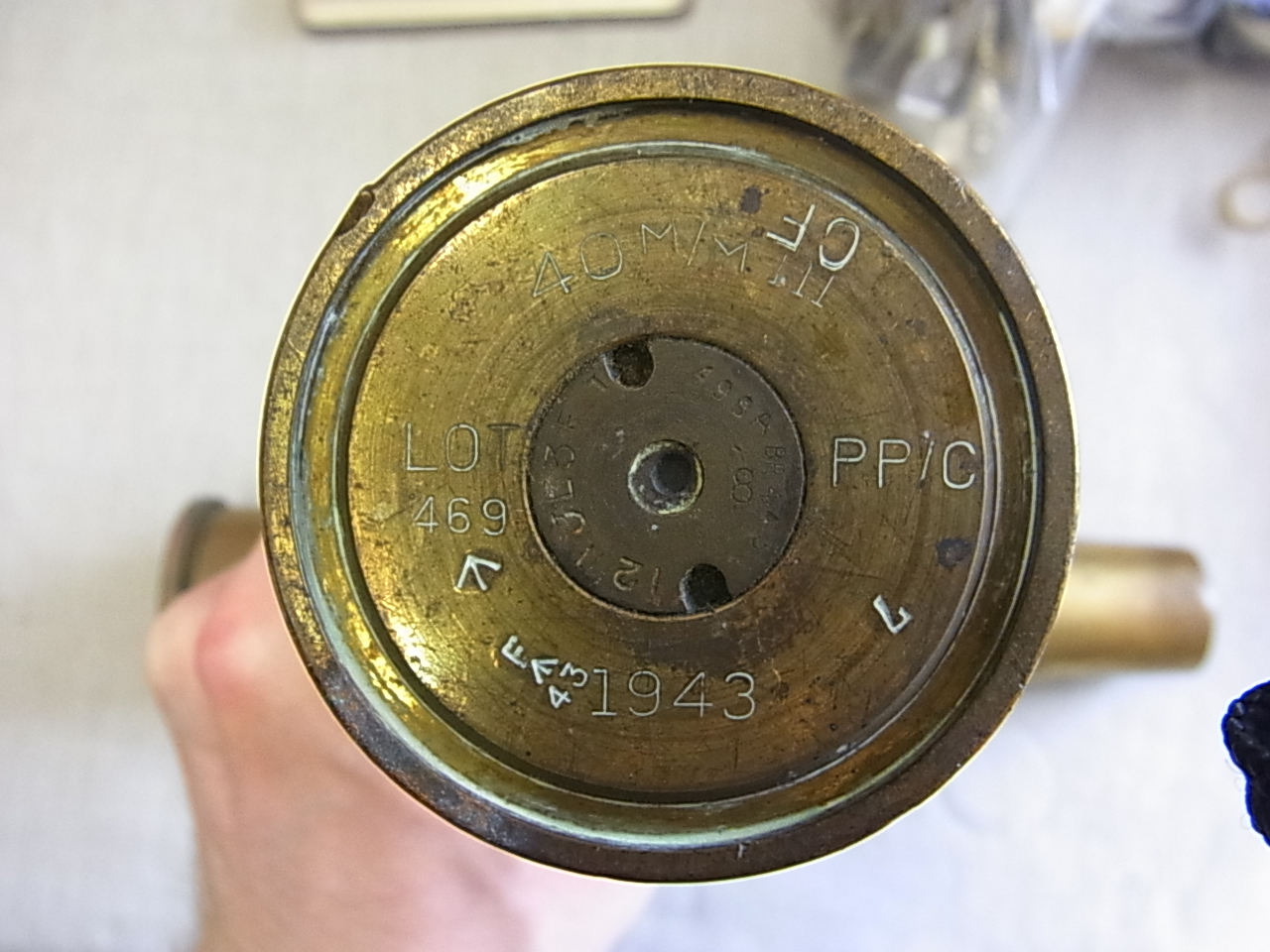 British WWII 40mm Shell casings, 1943 and 45 dates with excellent ...