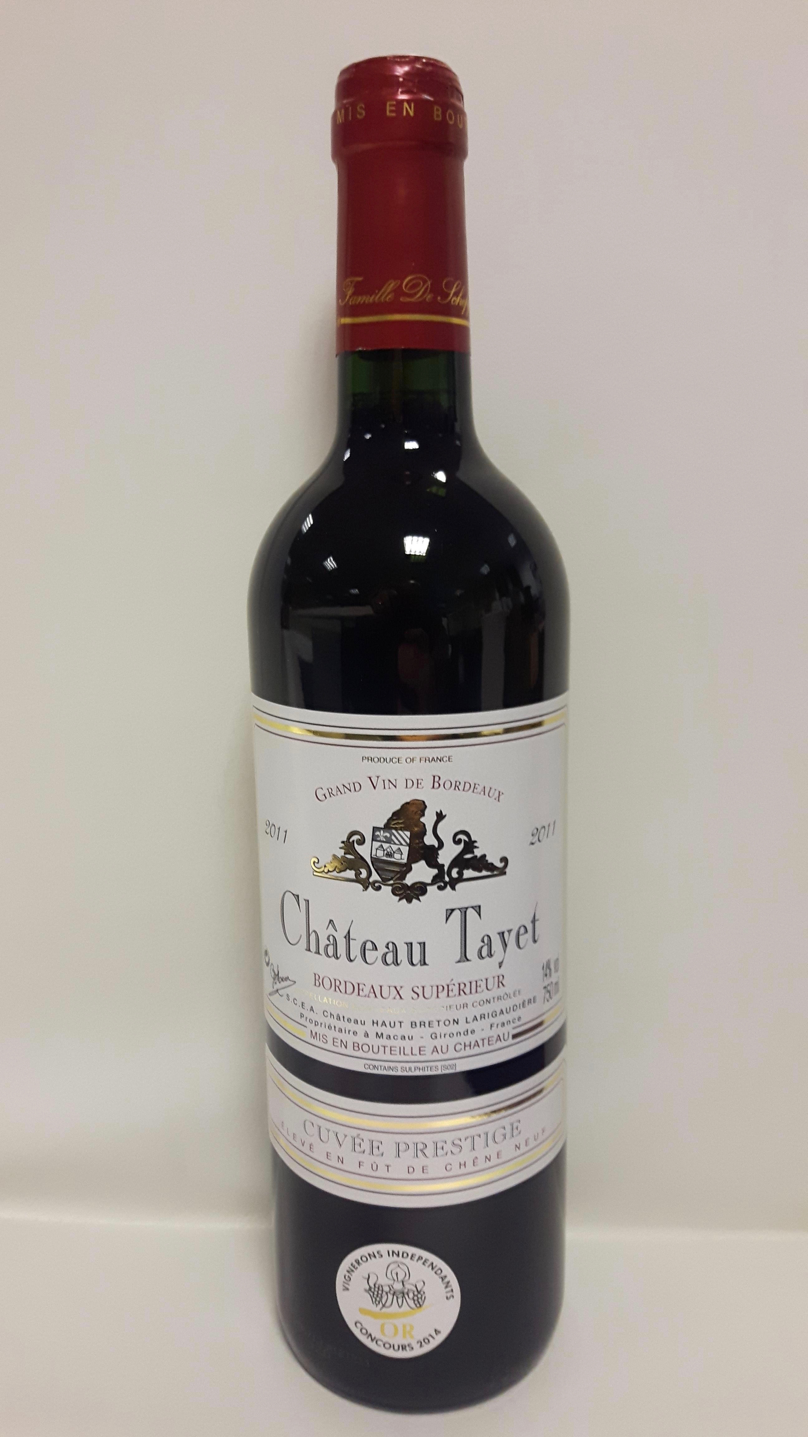 12 bottles of Chateau Tayet Cuvee Prestige Bordeaux Superieur 2011. RRP ...