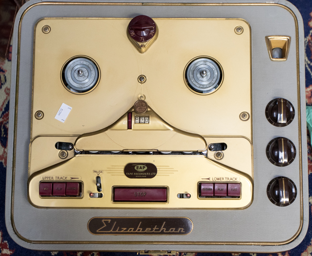 A reel to reel Elizabethan tape recorder with microphone