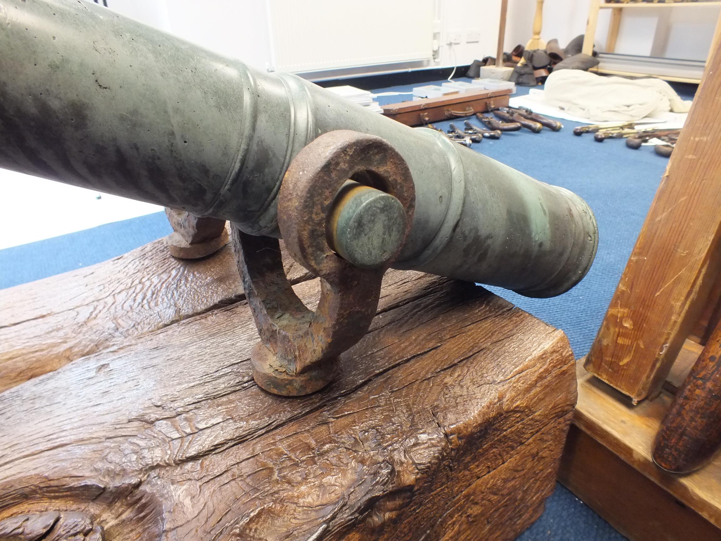 A PAIR OF AMERICAN SWIVEL MOUNTED BRONZE CANNON, 35.75inch five-stage ...