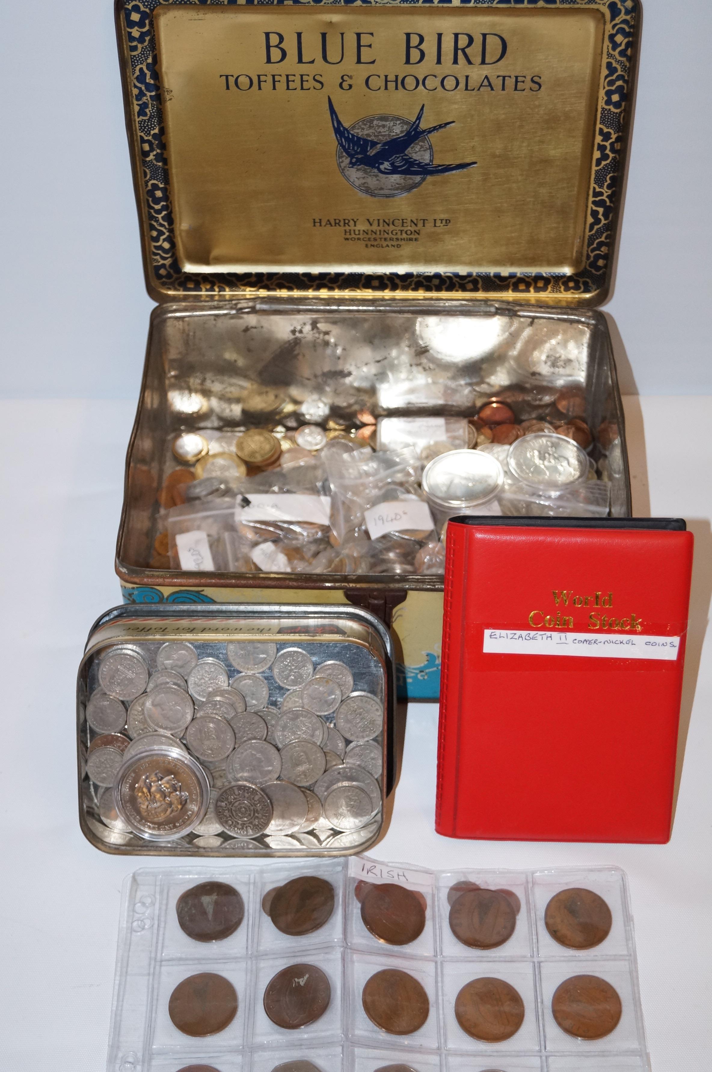 Tin containing large collection of coins