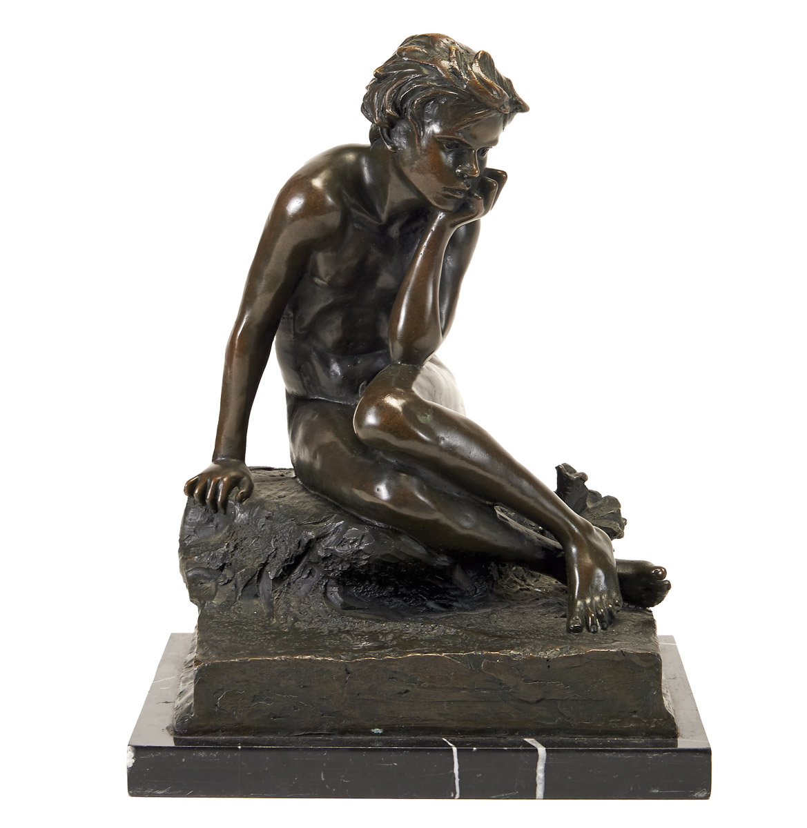 "Childhood of Cain", bronze sculpture, black marble base, signed ...