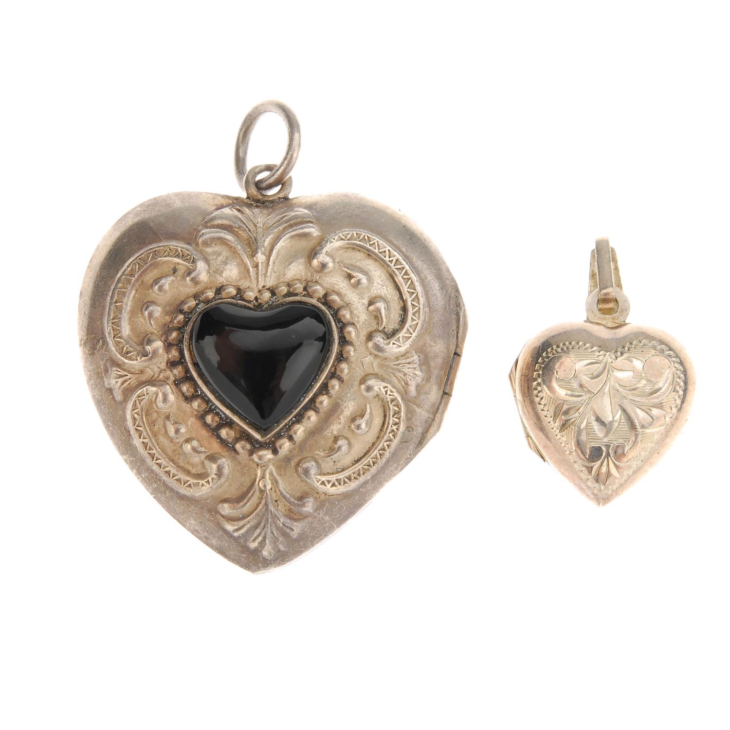 A selection of silver and white metal lockets. To include a heart-shape ...