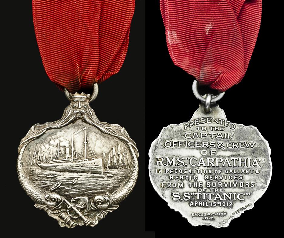 S.S. Titanic and R.M.S. Carpathia Medal, silver, the obverse featuring ...