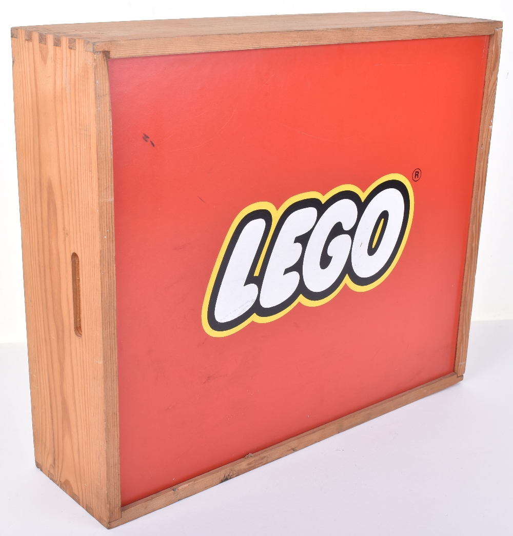 1960’s Lego Wooden Storage Box, sliding red lid with logo to front ...