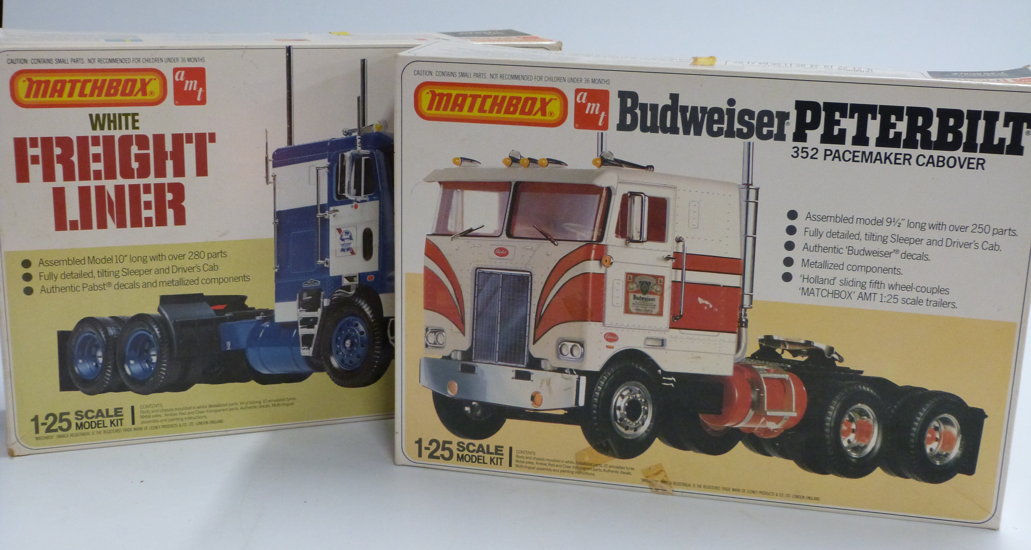 Two Matchbox AMT 1:25 scale model lorry kits Budweiser Peterbilt ...