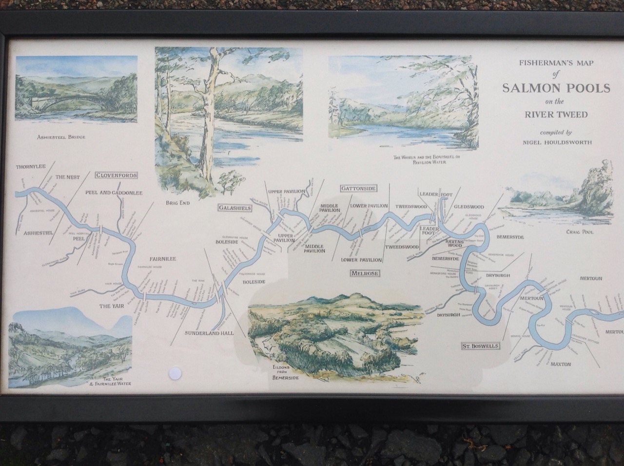 A Nigel Houldsworth framed print of The Fishermans Map of Salmon Pools ...