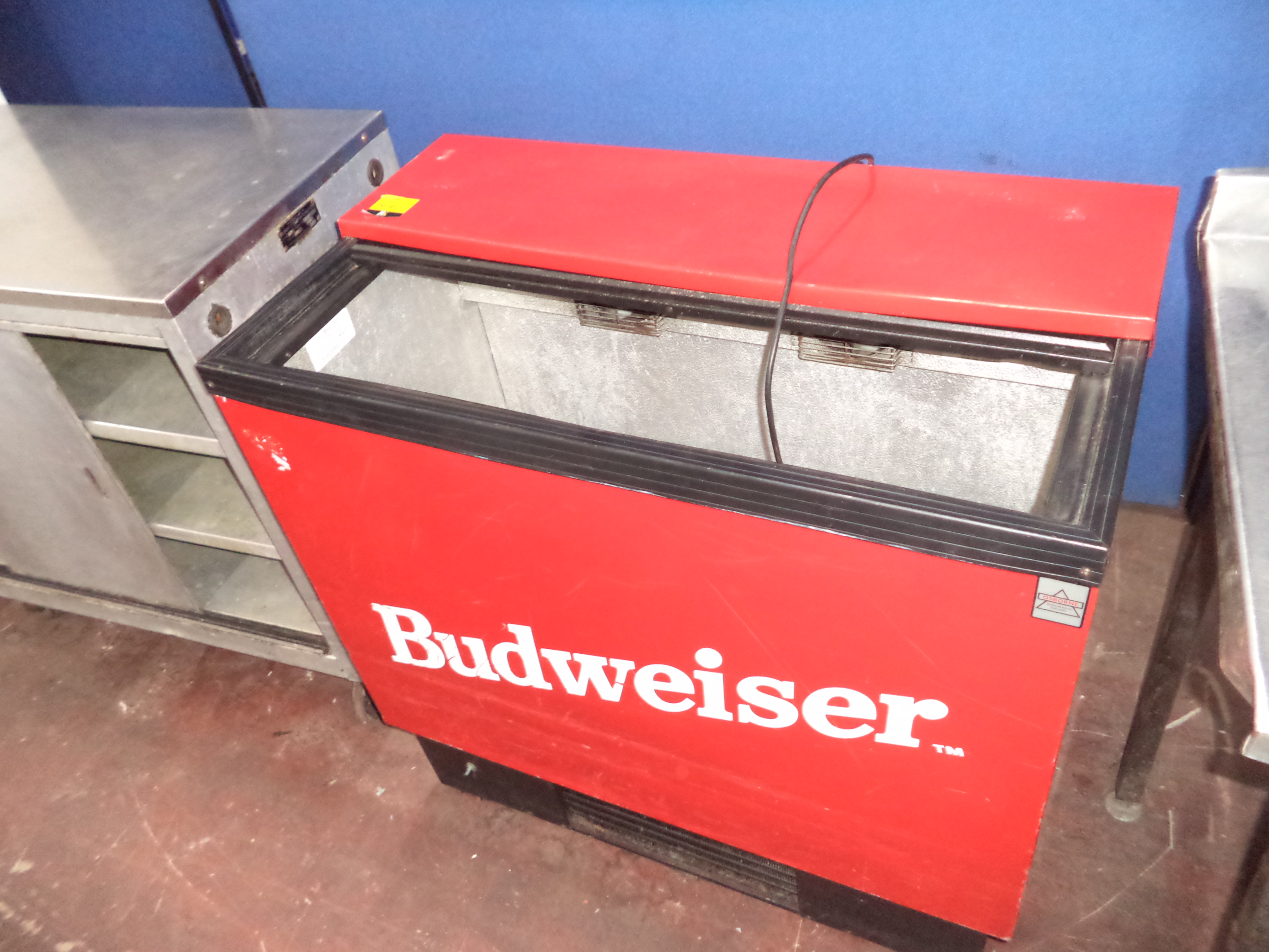 Budweiser bottle/bar fridge with sliding top access IMPORTANT: Please ...