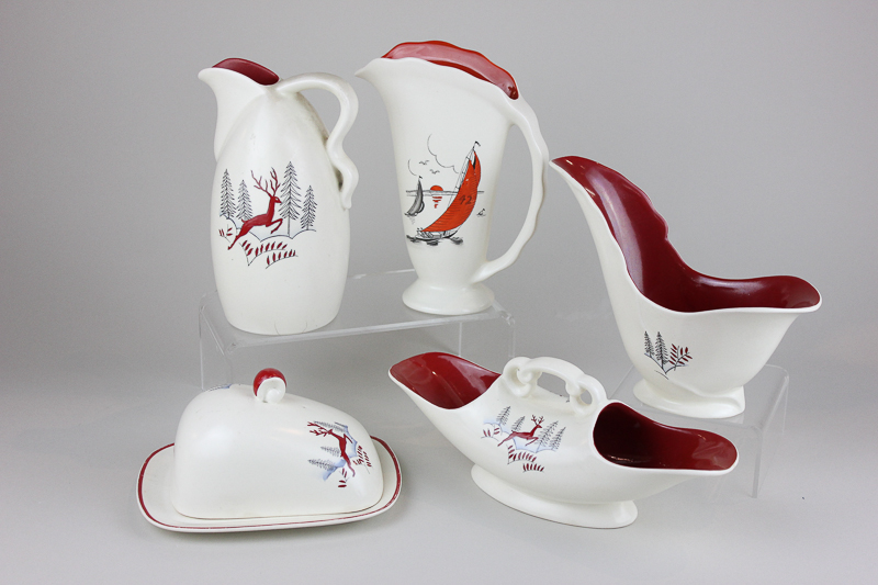 Four pieces of Crown Devon Stockholm pattern china including a butter ...