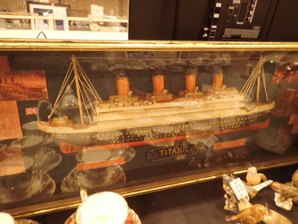 Framed and glazed Titanic tableau 33 x 106 cm