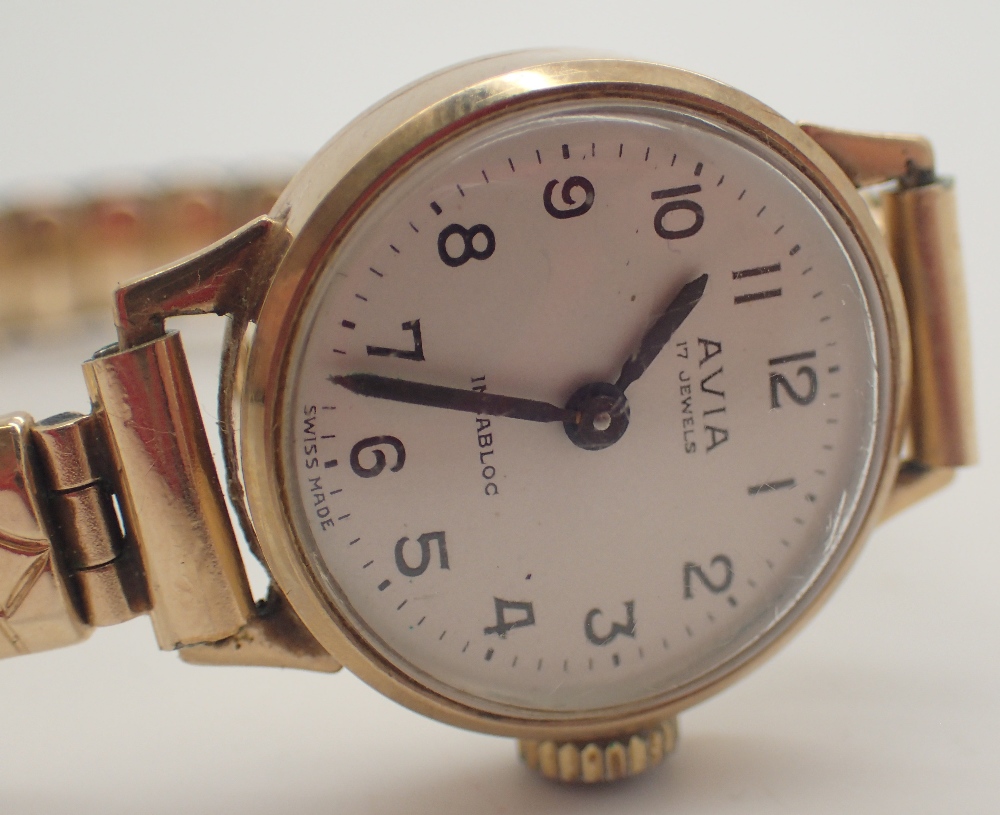 Ladies 9ct gold Avia wristwatch on Montal 1/5th rolled gold expanding ...