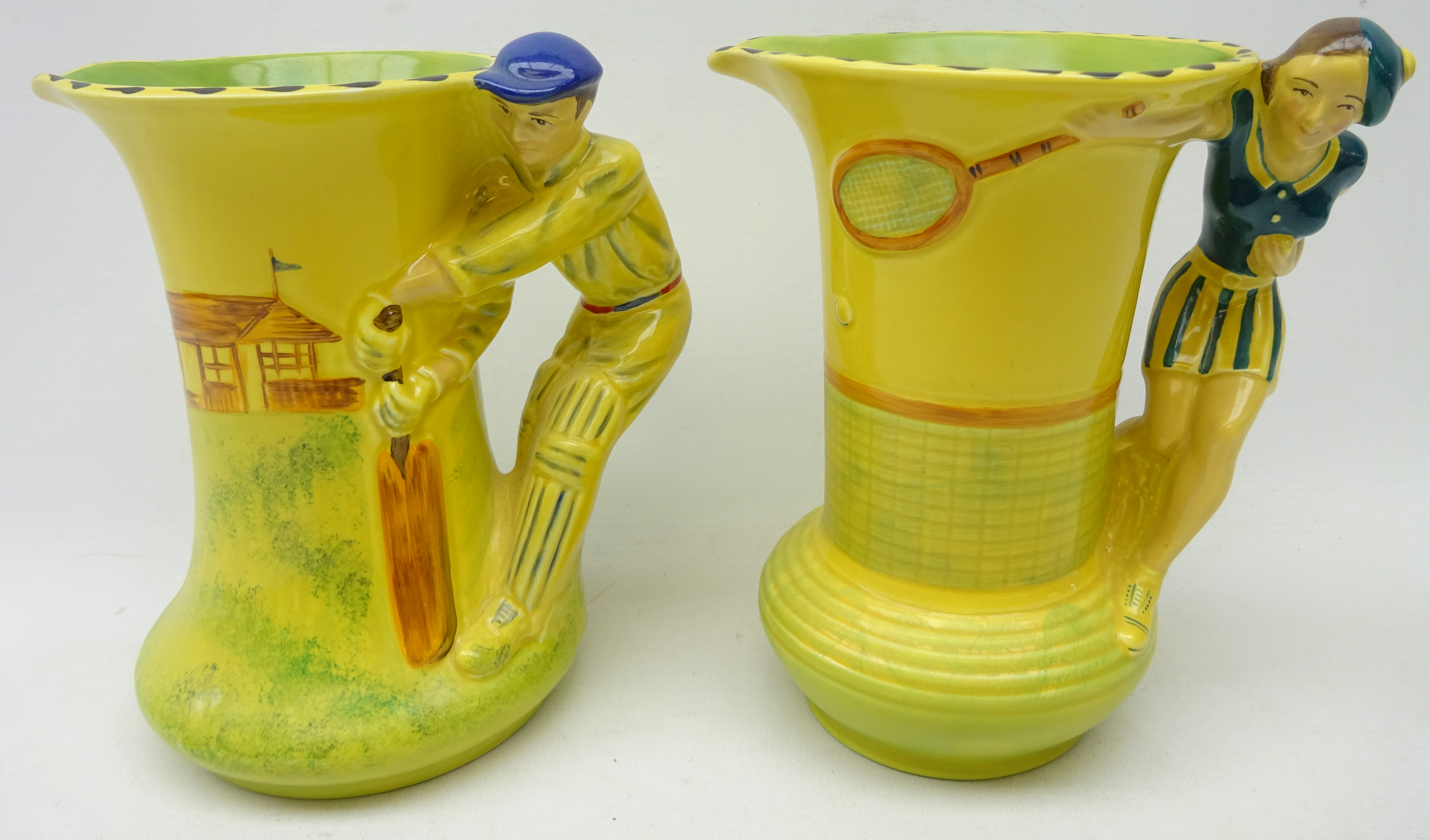 Two Burleigh Ware jugs moulded as a Cricketer and Tennis Player, H19cm ...