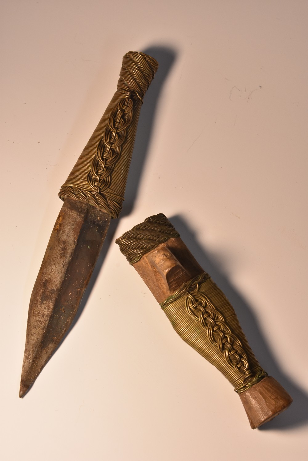 Tribal Art - an African dagger, probably Benin, 8cm pointed double ...