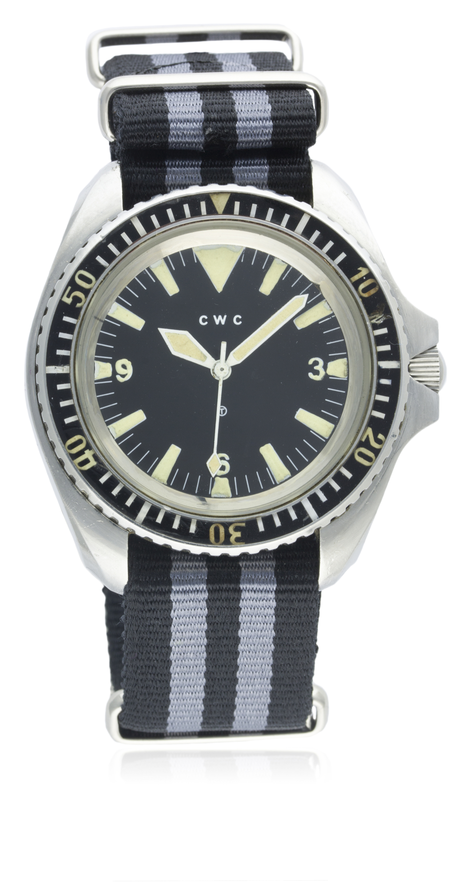 A VERY RARE GENTLEMAN'S STAINLESS STEEL BRITISH MILITARY ROYAL NAVY CWC ...